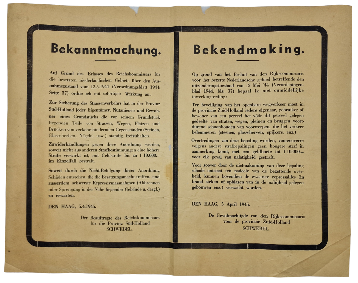 Original WW2 Dutch Poster - Notice against sabotage, The Hague, April ...