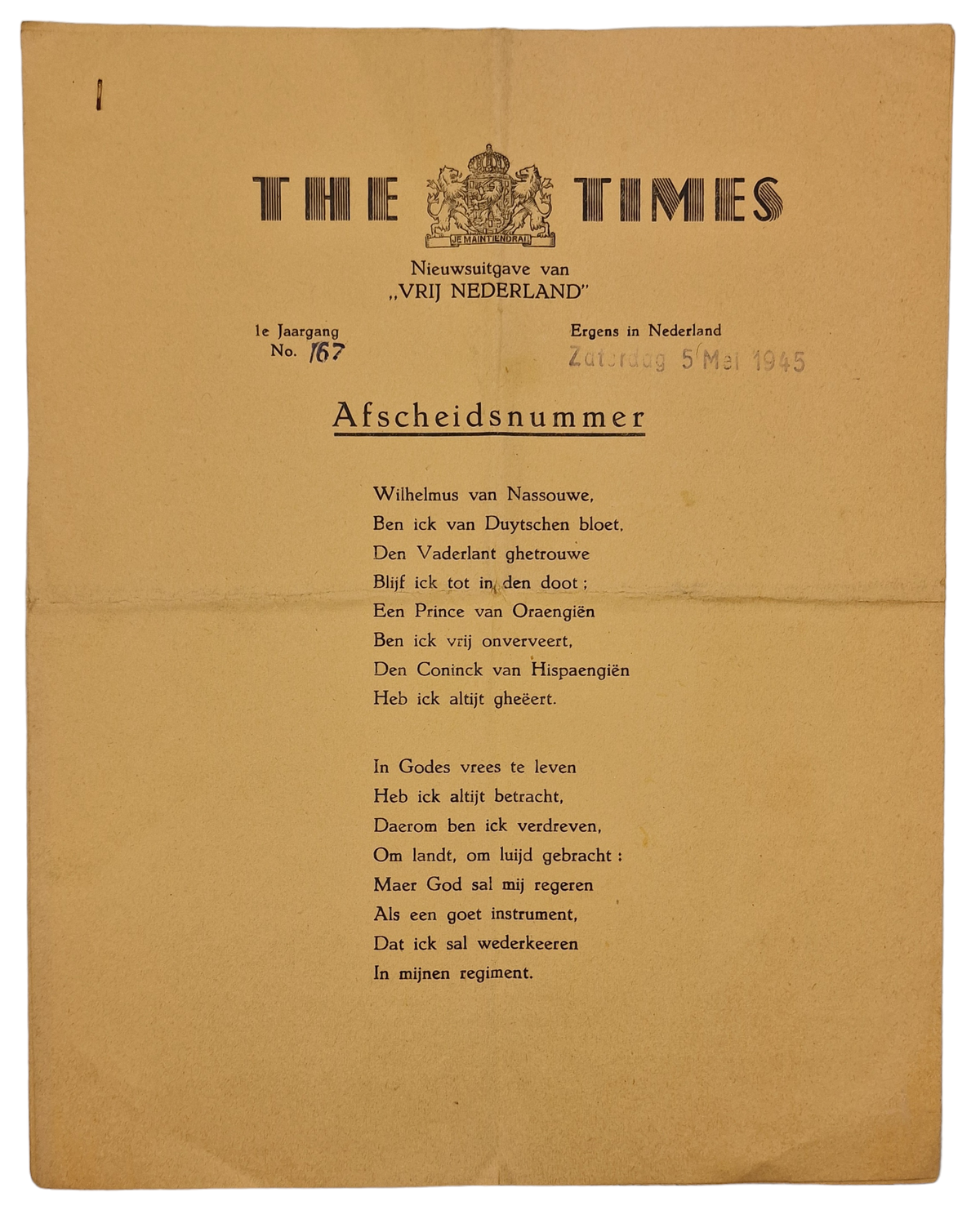 Original WW2 Dutch Resistance Newspaper - Liberation edition The Times ...