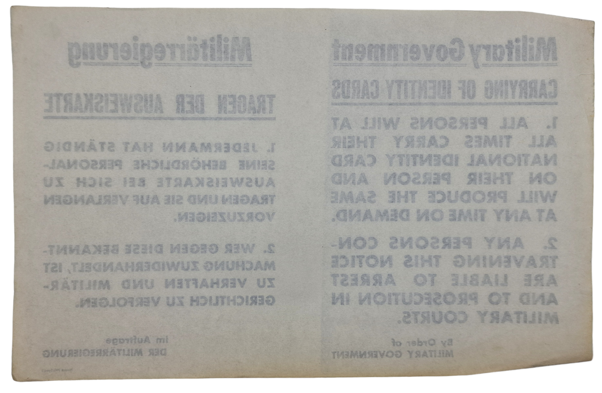 Original WW2 German Liberation Poster - Military Government notice ...