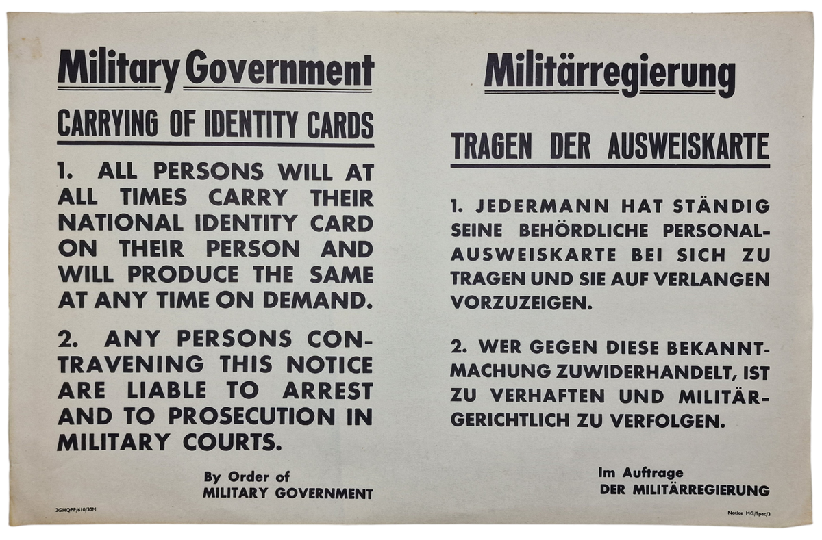 Original WW2 German Liberation Poster - Military Government notice ...