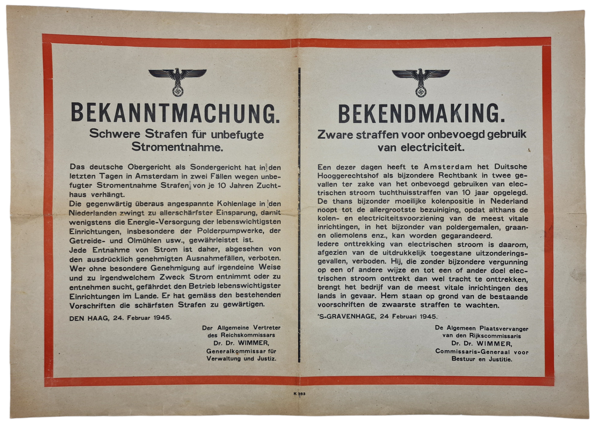 Original WW2 Dutch Poster - Notice use of electricity, The Hague ...