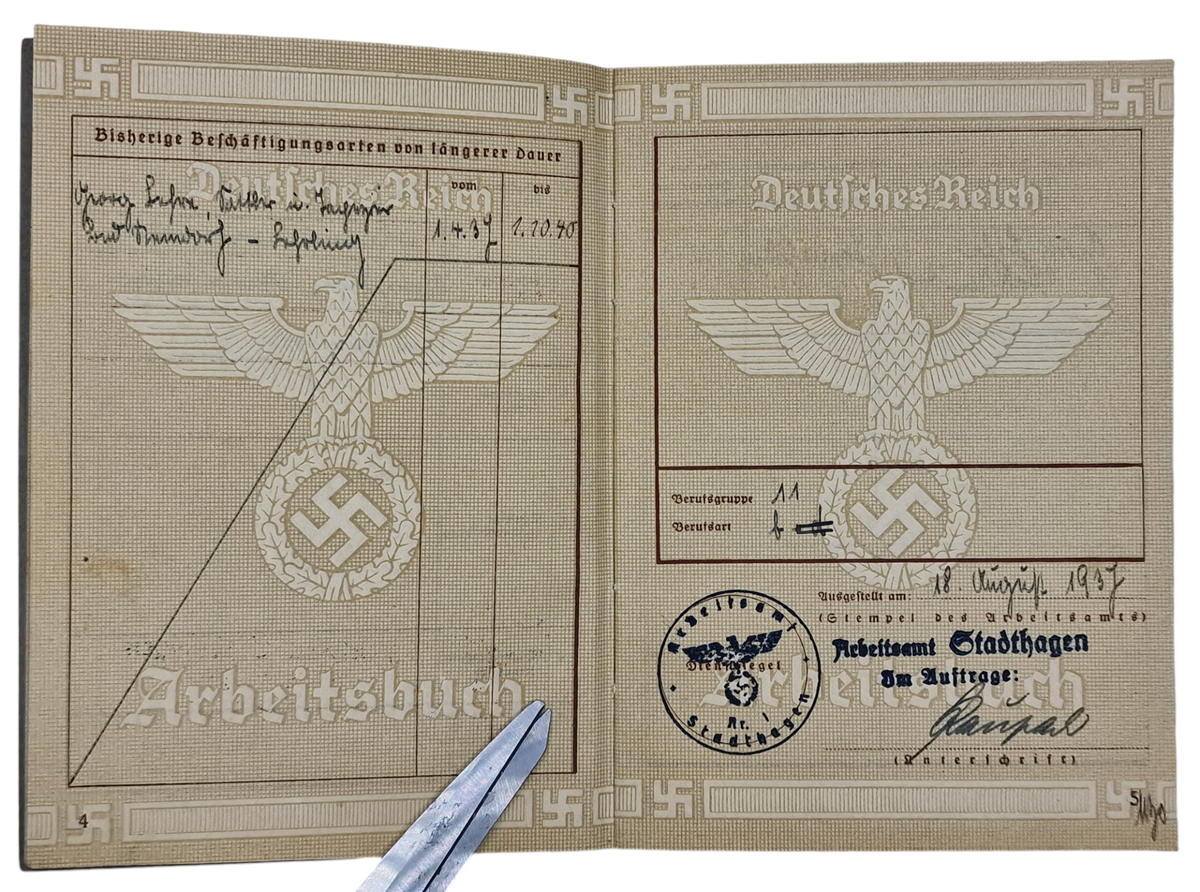 Original WW2 German Document - Arbeitsbuch, Stadthagen (1937) | RG ...
