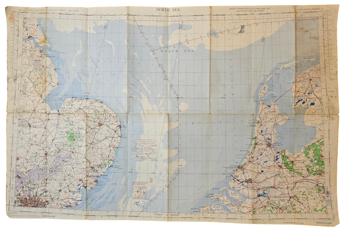 Original WW2 British Map - North Sea, Holland & Britain (1942)