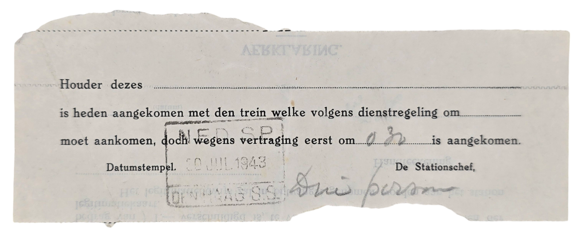 Original WW2 Dutch Document - Train ausweis, Den Haag (1943)