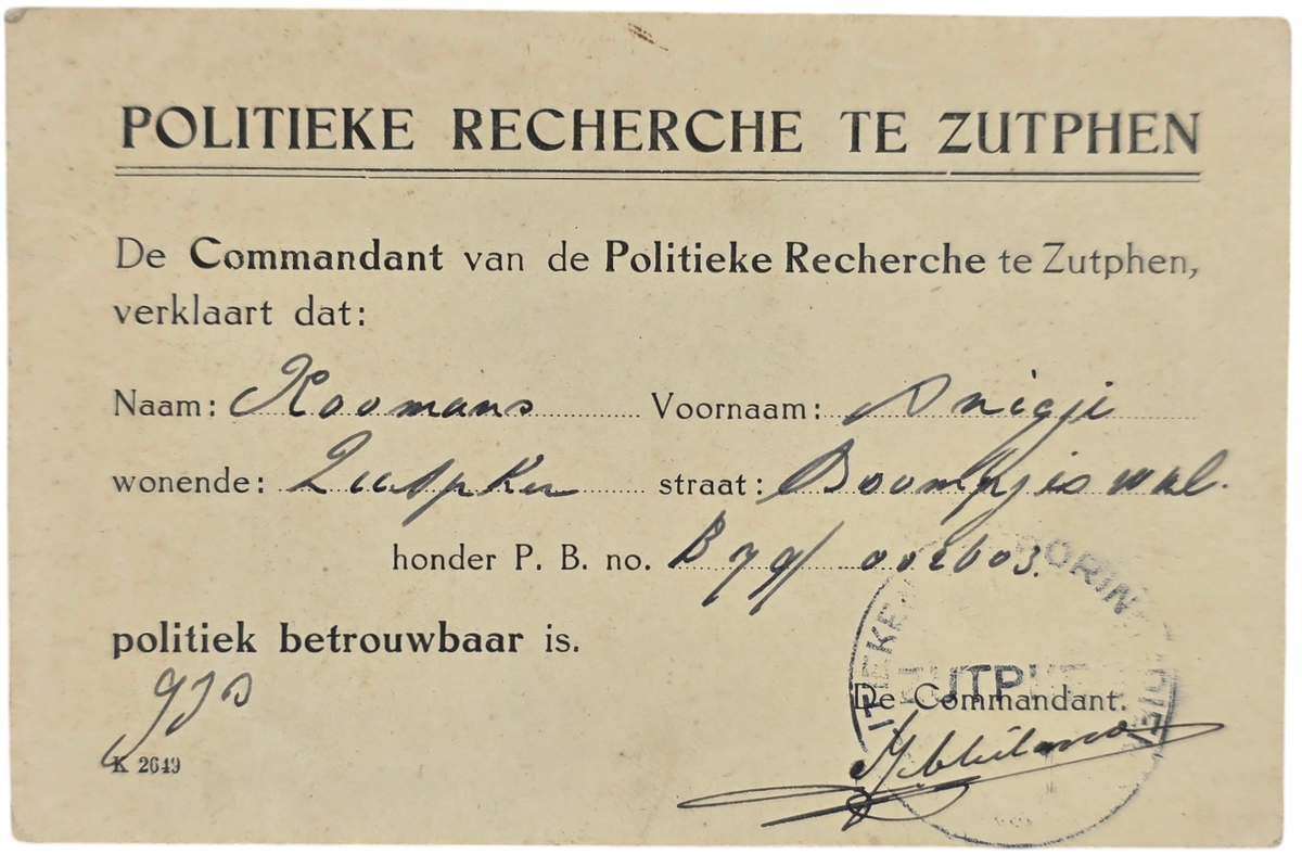 Original WW2 Dutch Liberation Document - POD Politically reliable ...