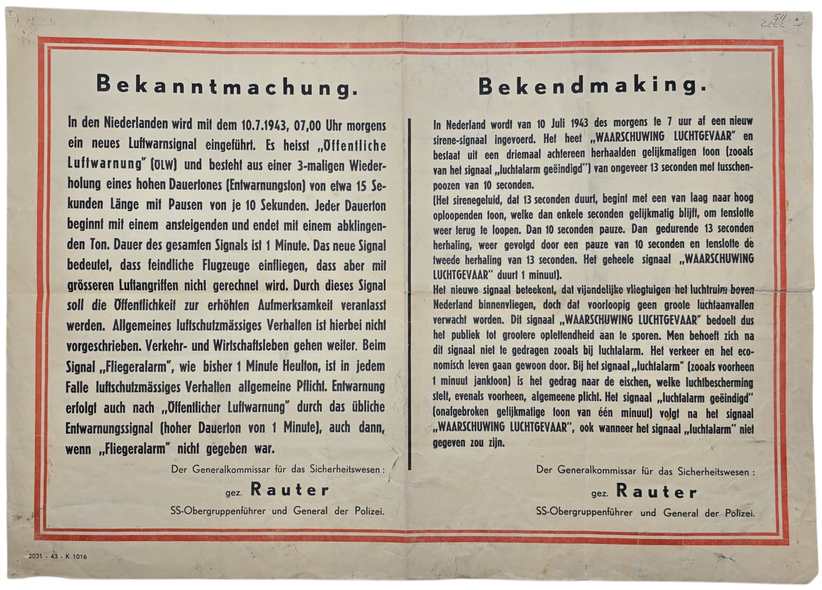 Original WW2 Dutch Poster - Introduction of the air raid siren, SS ...