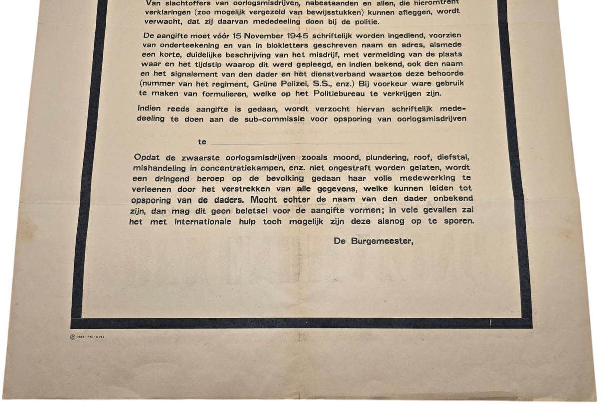 Original WW2 Dutch Liberation Poster - Notice to report all German war ...