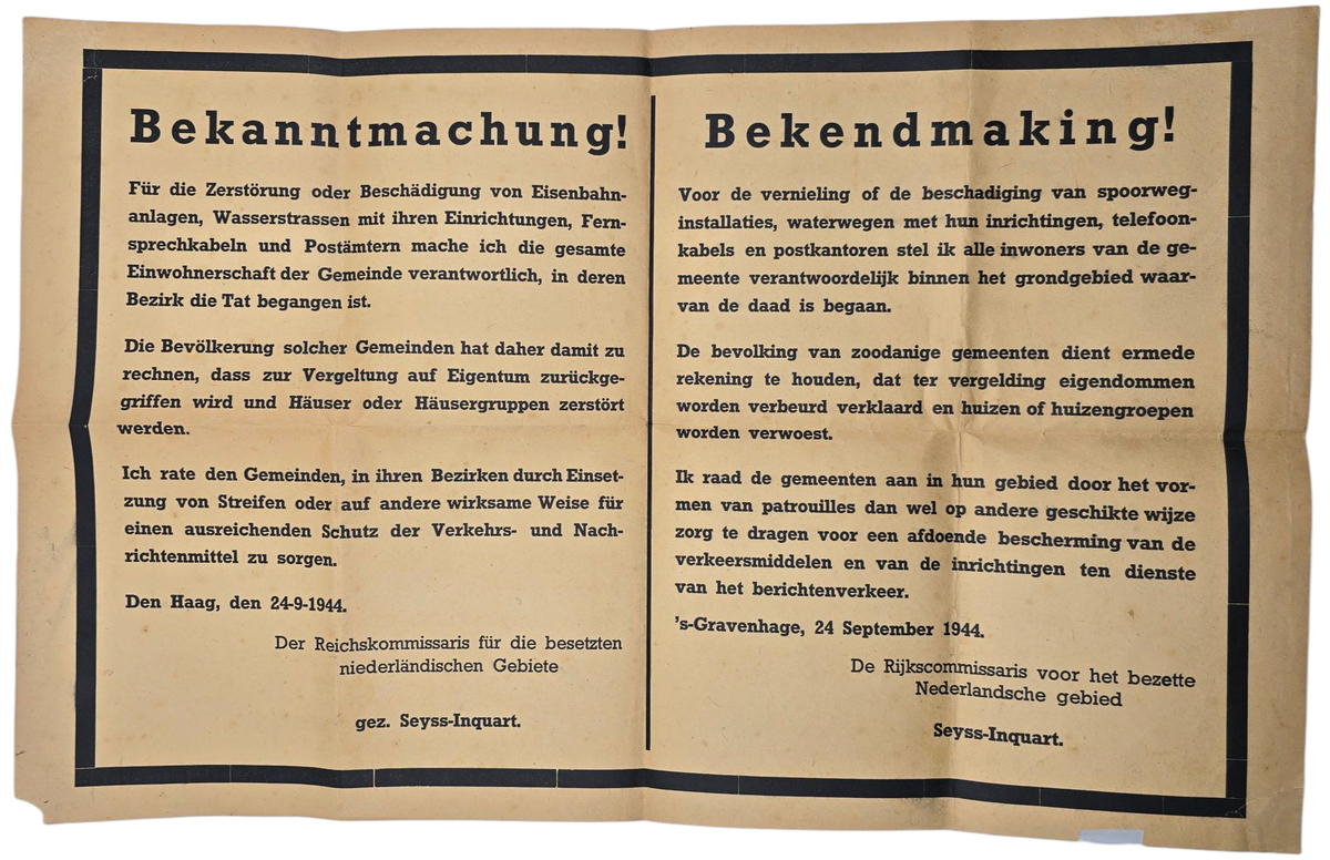 Original WW2 Dutch German Poster - Notice against sabotage, Seyss ...