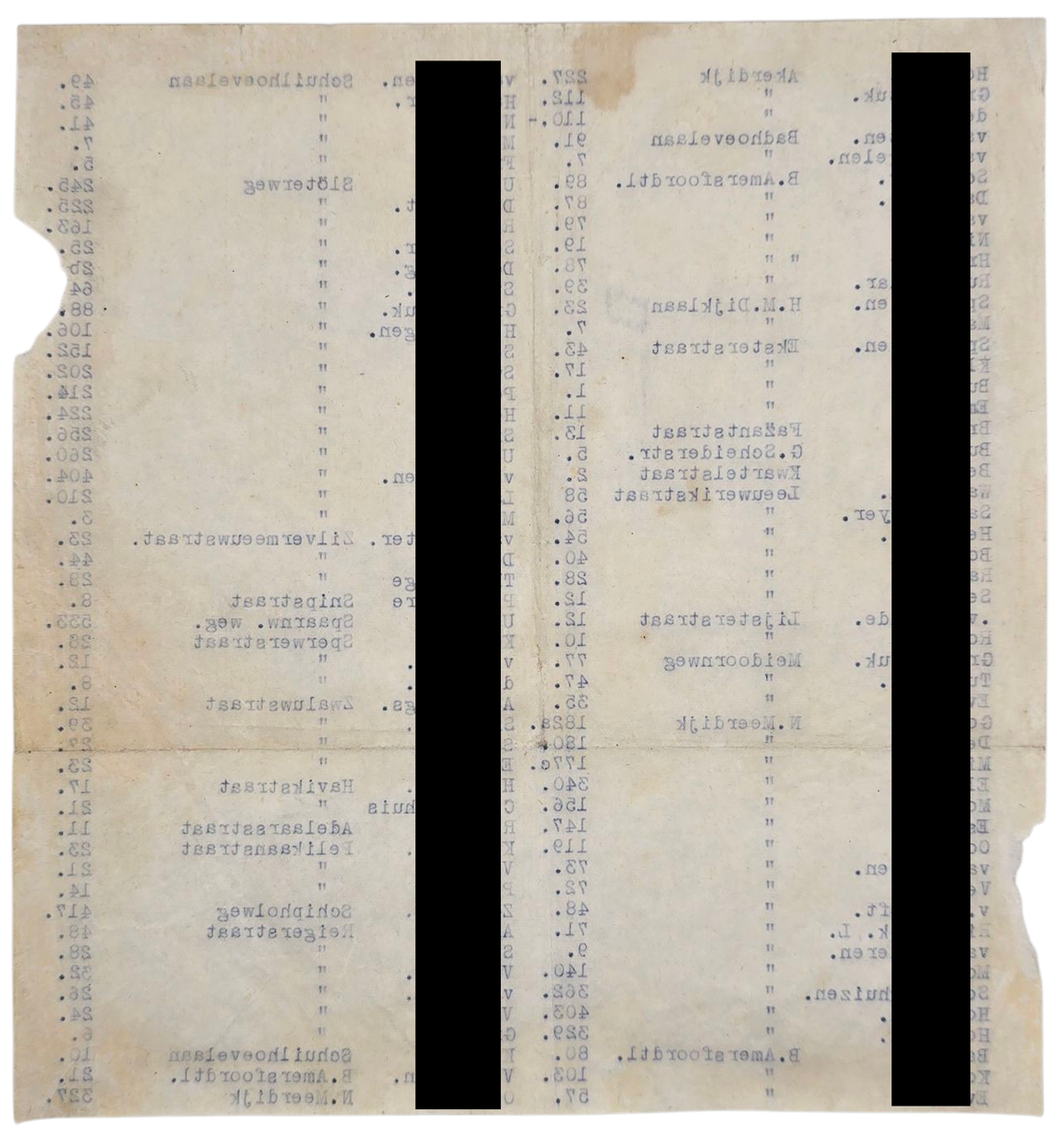 Original WW2 Dutch Resistance Document - Collaborator list Badhoevedorp