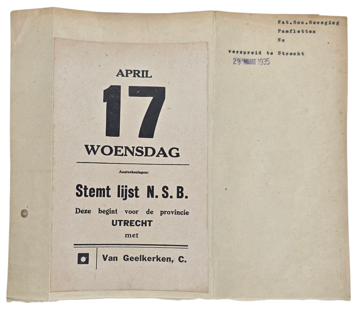 Original WW2 Dutch Collaboration NSB Document - NSB election flyer Van ...