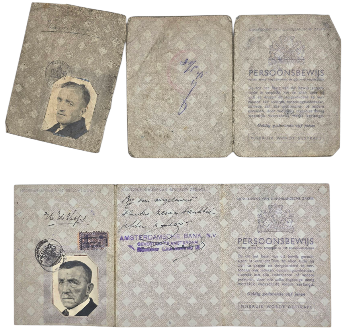 Original WW2 Dutch ID Card - Persoonsbewijs set Amsterdam (1941)