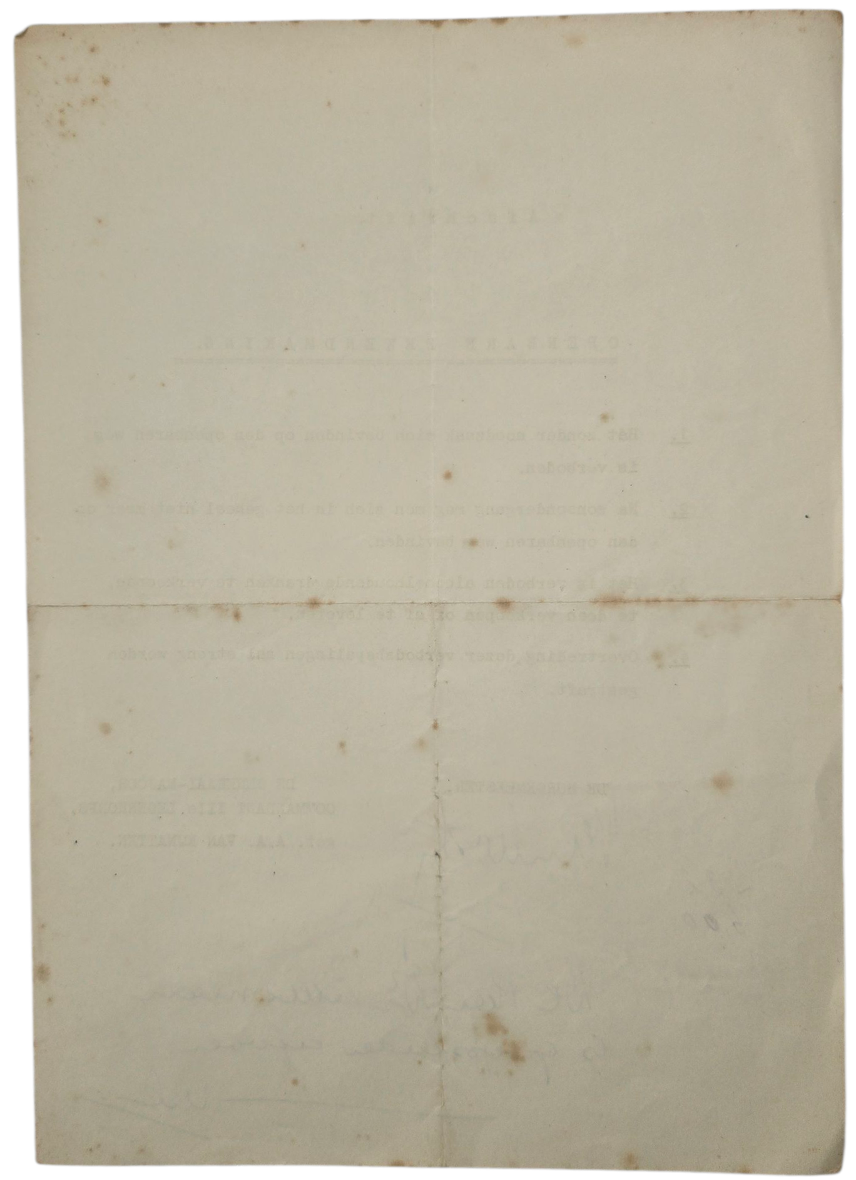 Original WW2 Dutch Document - Notice Commandant IIIe Legerkorps A. A ...