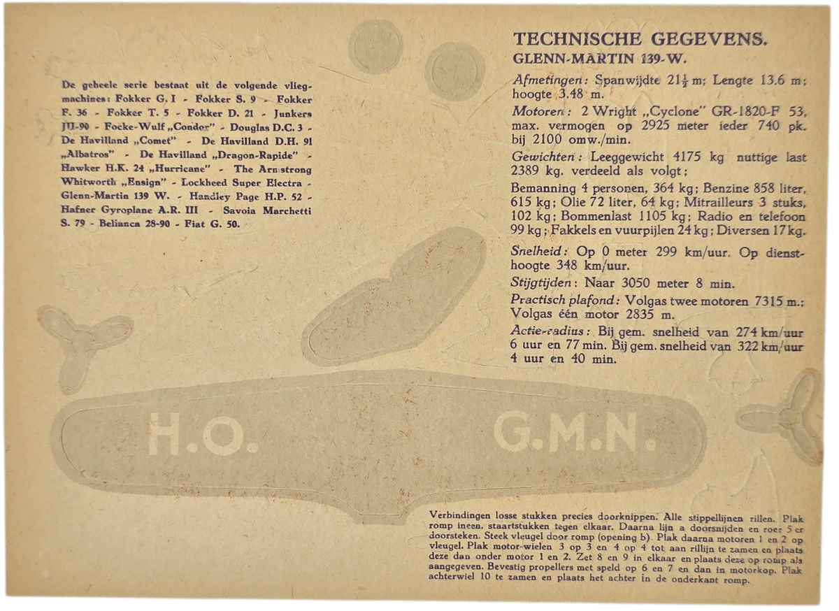 Original WW2 Dutch Document - Honig building kit airplane Glenn Martin ...