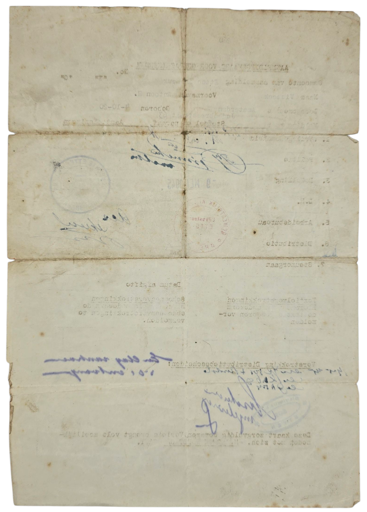 Original WW2 Dutch Document - Repatriate document Etten Leur Amsterdam ...