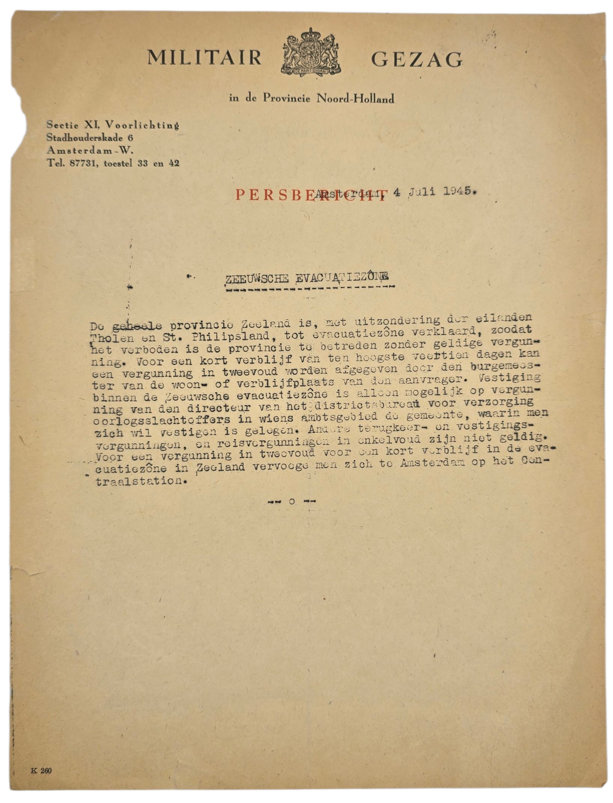 Original WW2 Dutch Document - MG Militair Gezag announcement Evacuation ...