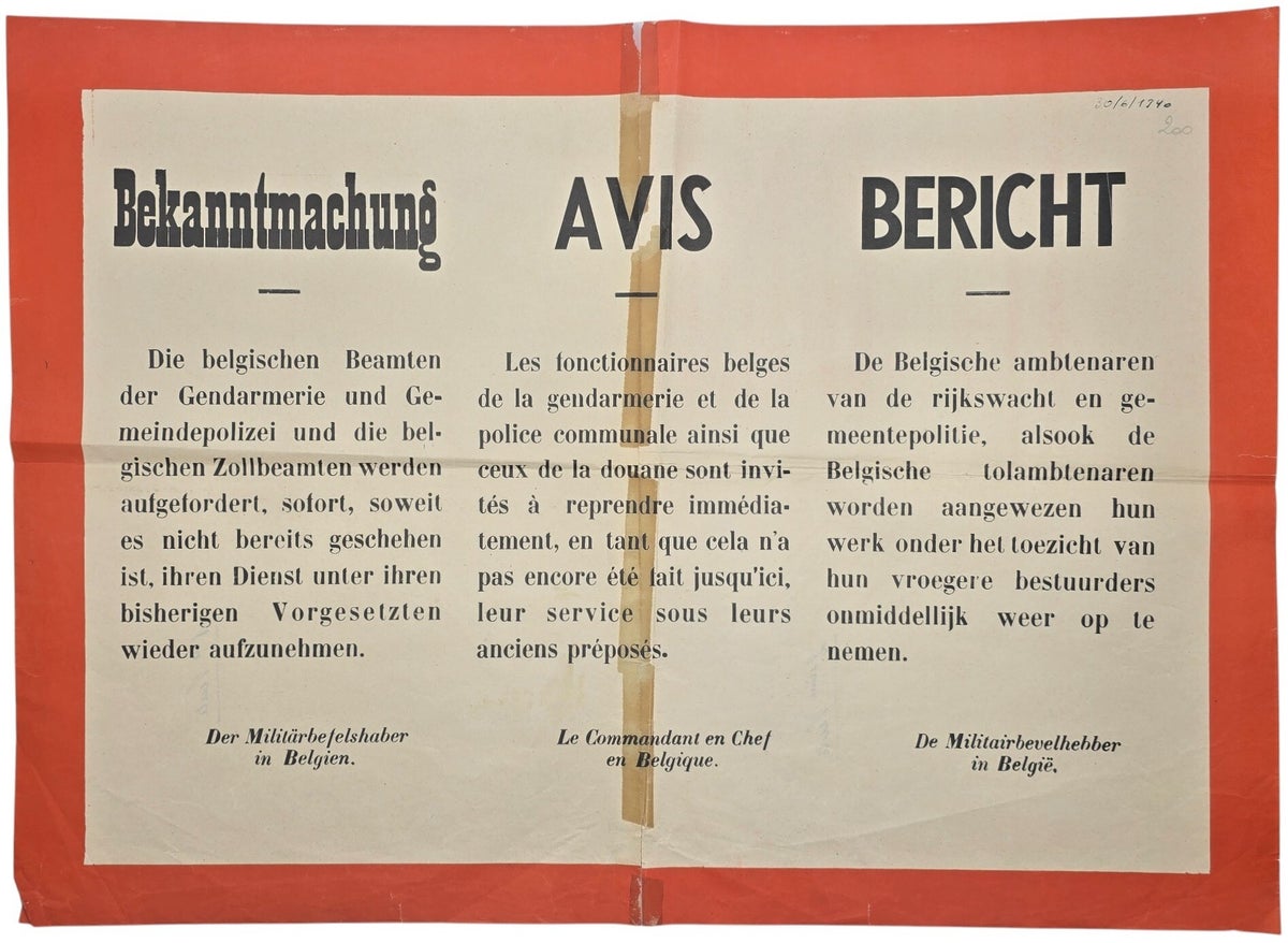 Original WW2 Belgian German Poster - Belgian civil servants have to ...