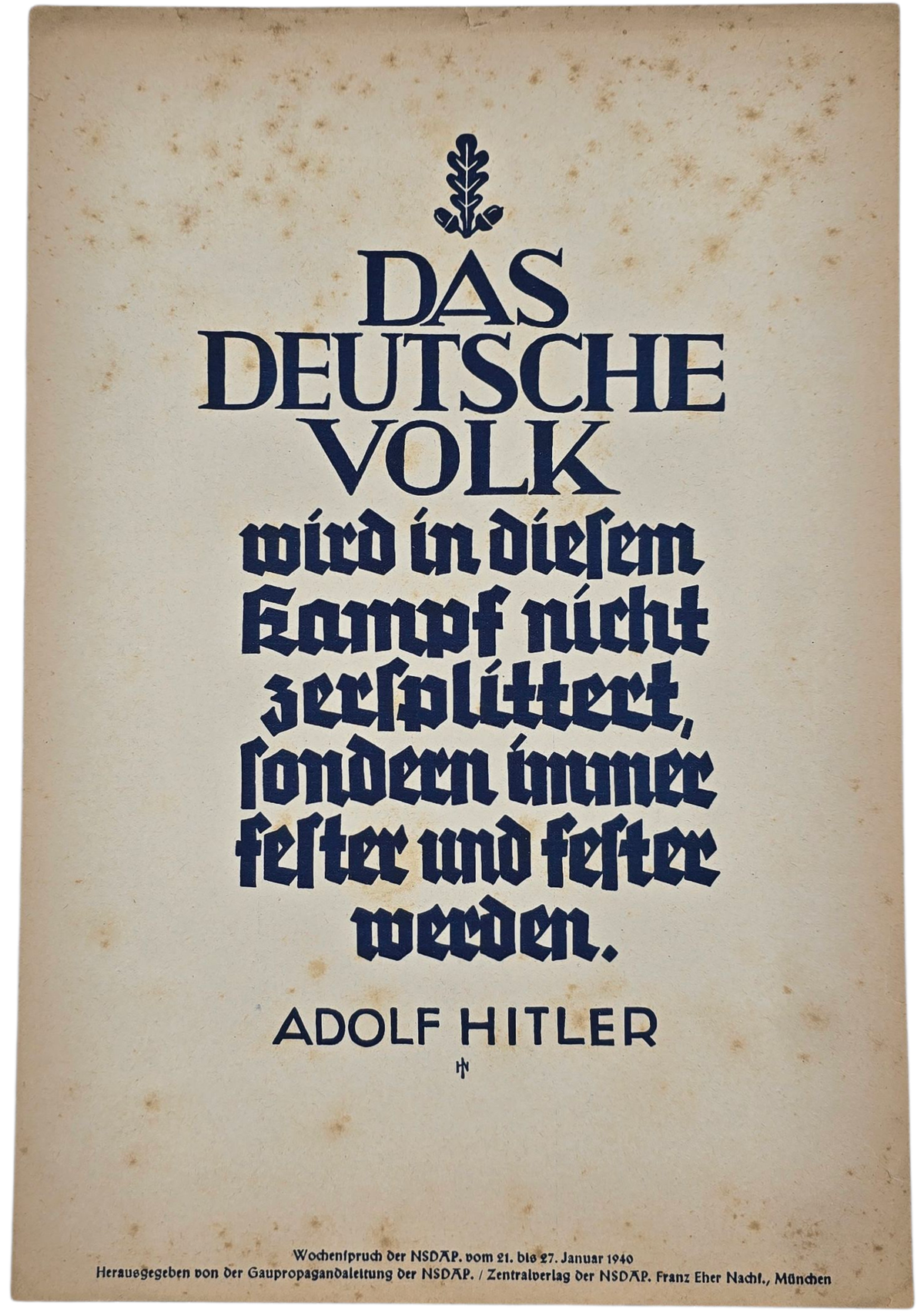 Original WW2 German Poster - NSDAP Wochenspruch folge 21 Januar, Adolf ...