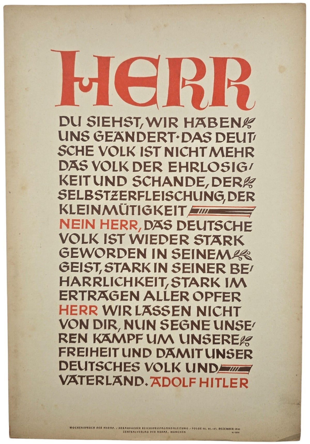 Original WW2 German Poster - NSDAP Wochenspruch folge 52, Adolf Hitler ...