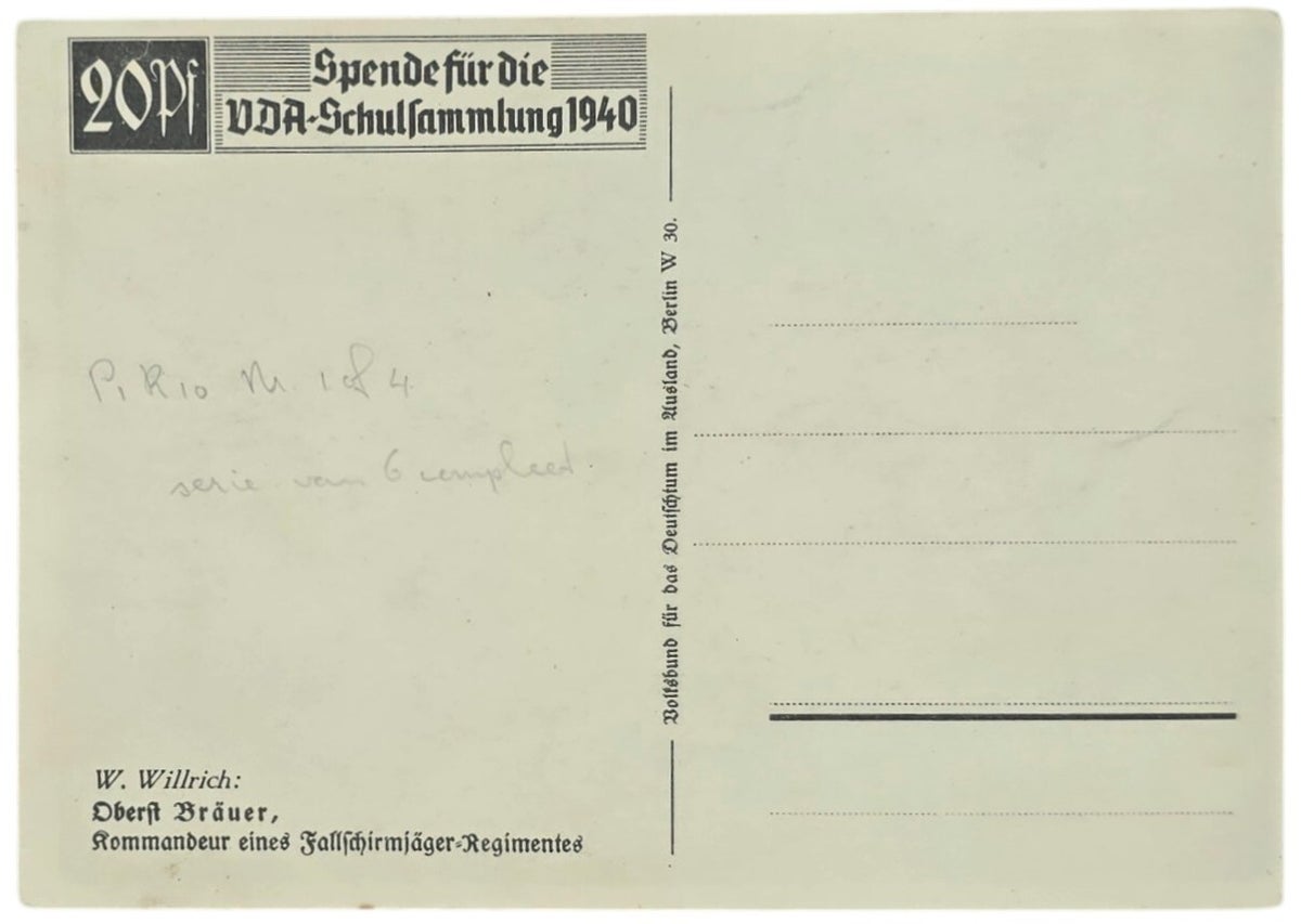 Original WW2 German Postcard - Fallschirmjäger Oberst Bräuer, W. Willrich