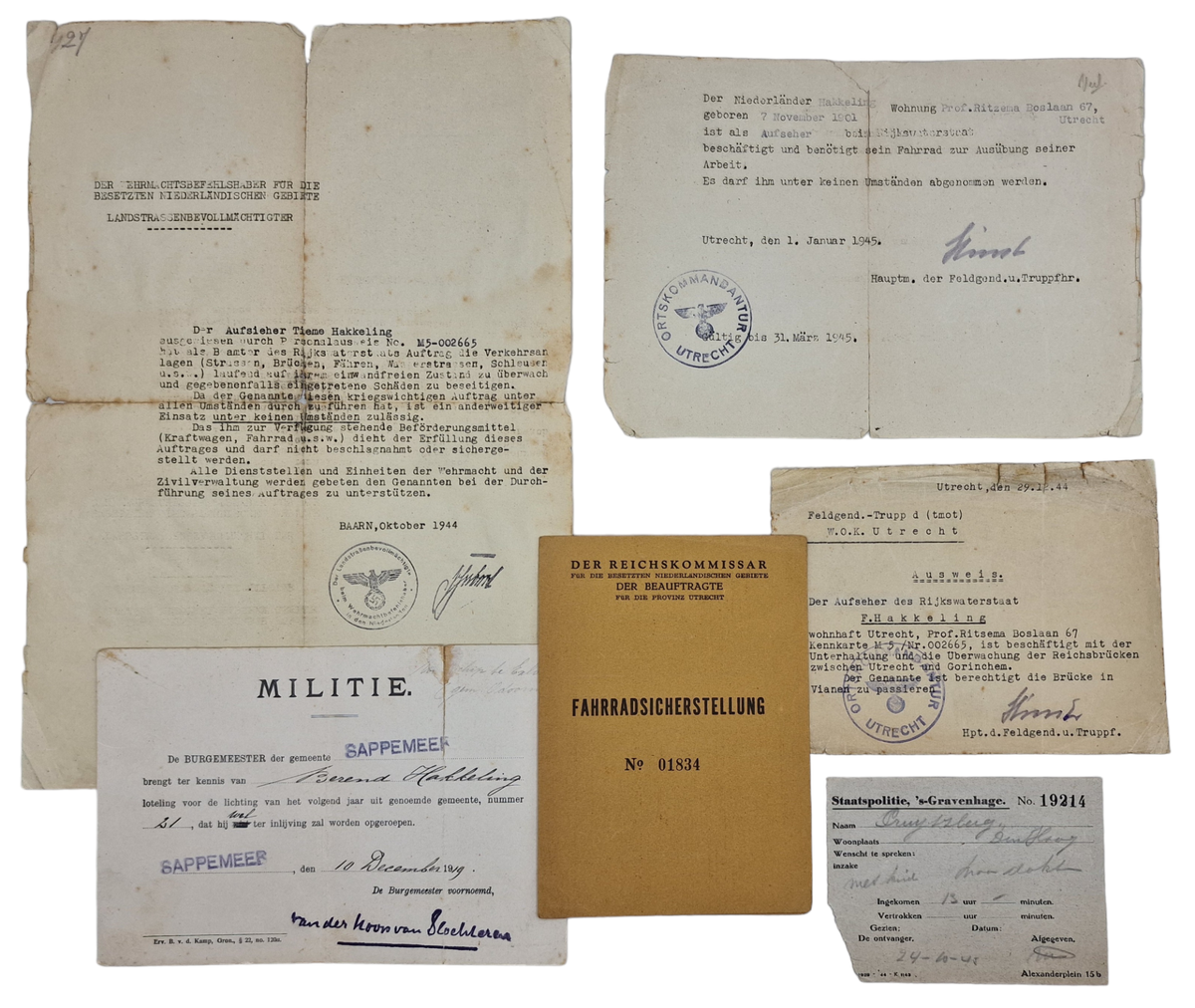 Original WW2 Dutch Document - Ausweis document set Maartensdijk ...