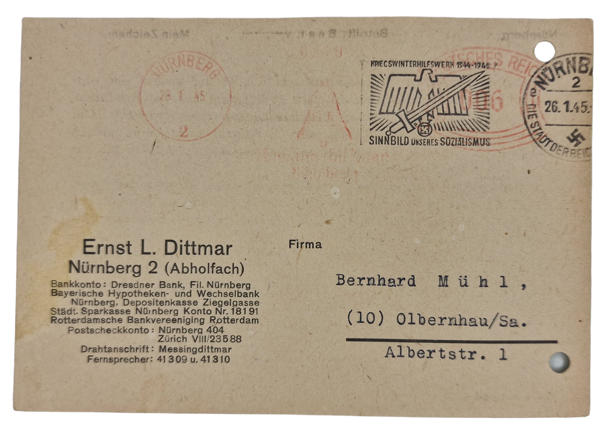 Original WW2 German Document - Notice about the bombing of Nürnberg (1945)