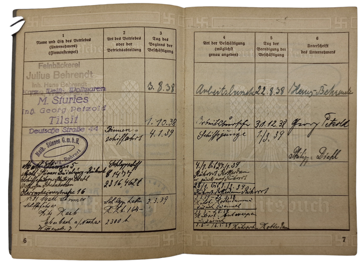 Original WW2 German Document - Arbeitsbuch, Tilsit (1938)