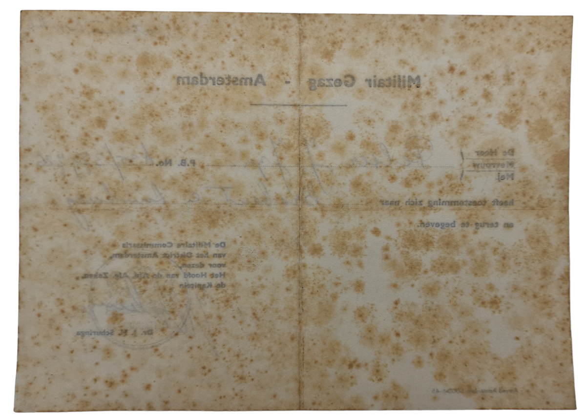 Original WW2 Dutch Document - MG Militair Gezag Amsterdam, Brabant ...