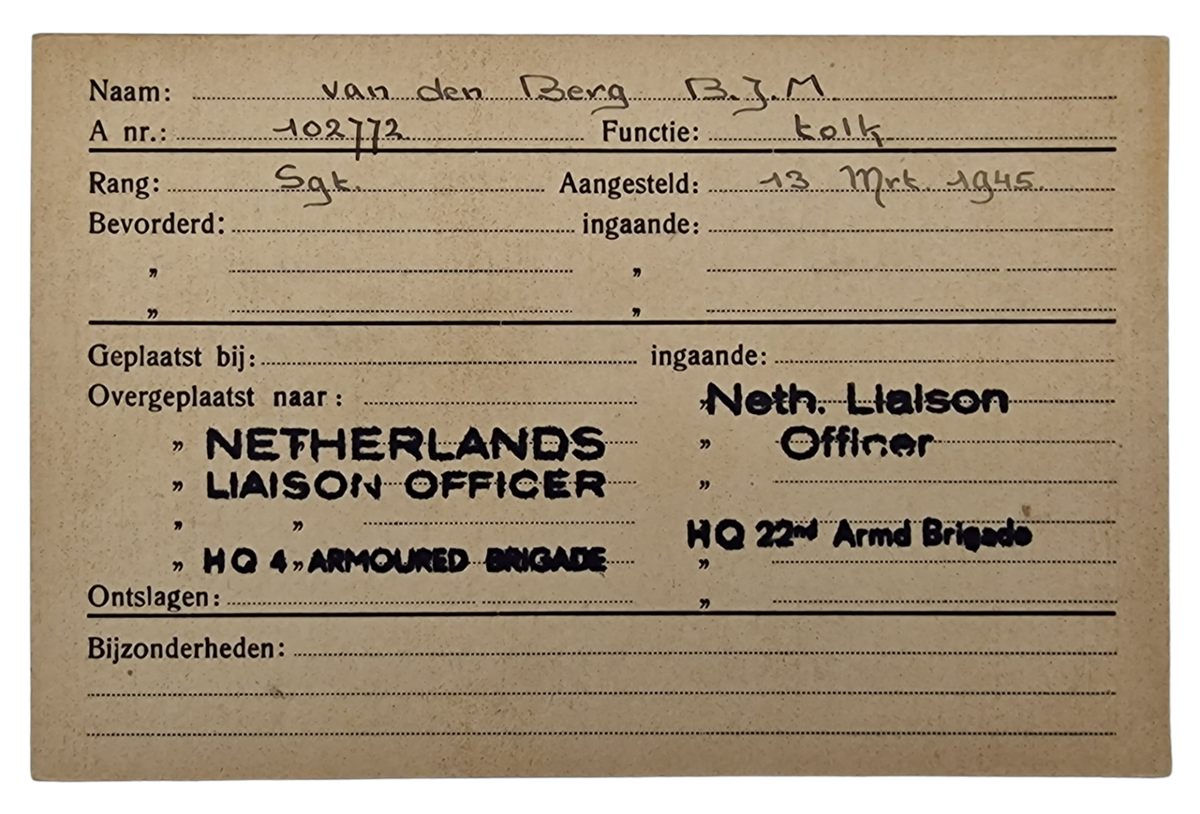 Original WW2 Allied Document - Registration card Dutch interpreter in ...