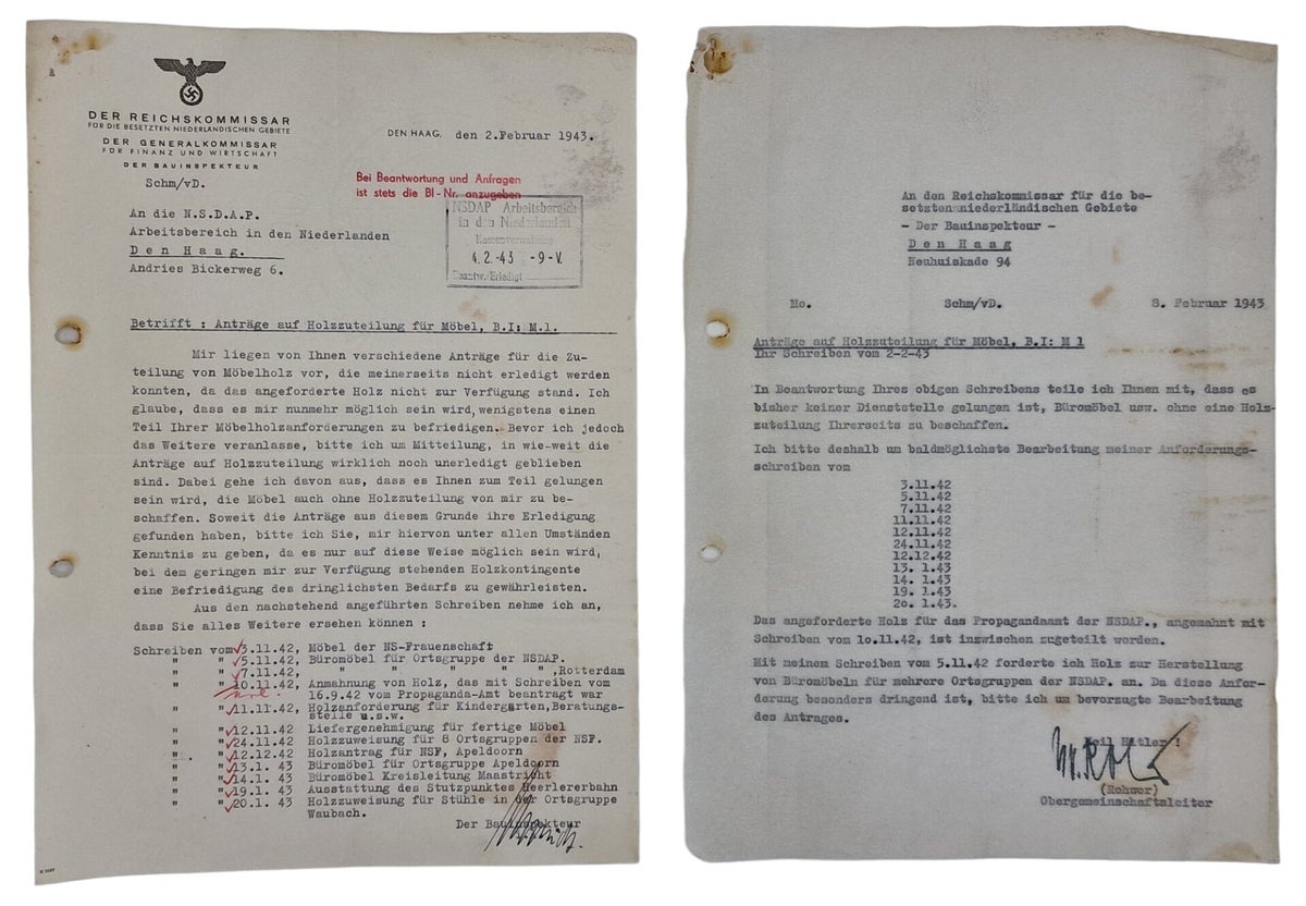 Original WW2 Dutch Collaboration Document - NSDAP Furniture list for ...