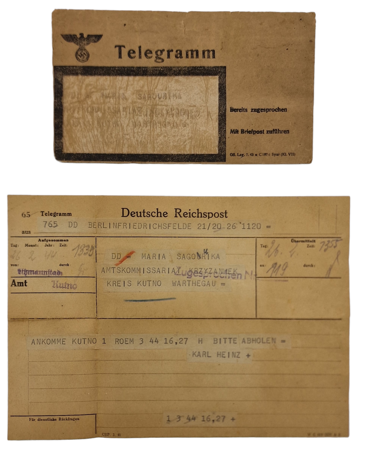 Original WW2 German Document - Deutsche Reichspost Telegramm Kreis ...