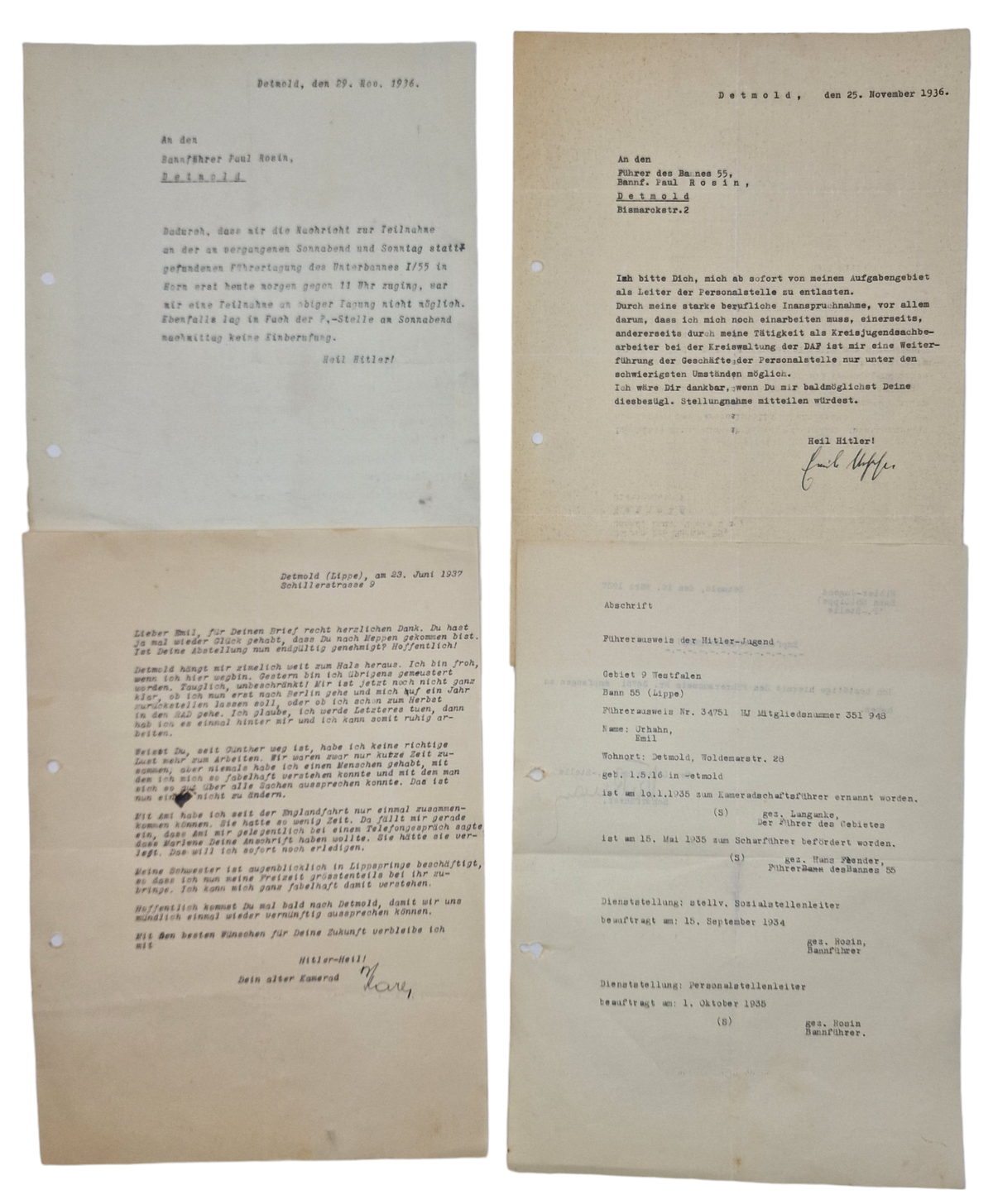 Original WW2 German HJ Document - Hitler Jugend Bann 55 (Lippe) Detmold ...