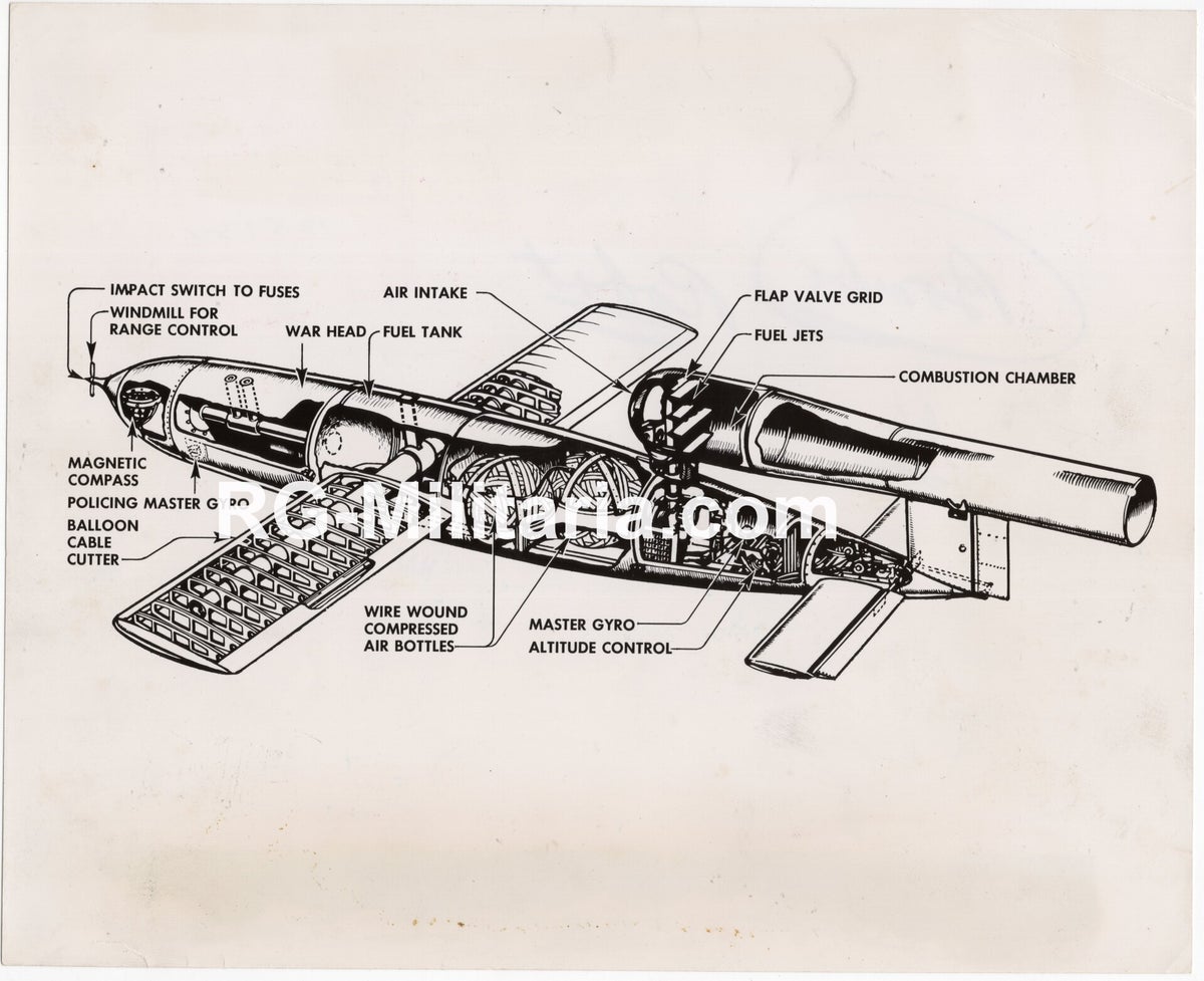Original WW2 US Press Photo - V1 V-weapon Technical drawing (1945)
