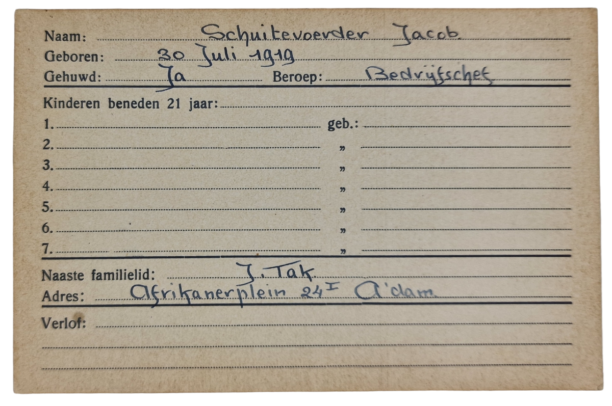 Original WW2 Allied Document - Registration card Dutch interpreter in ...