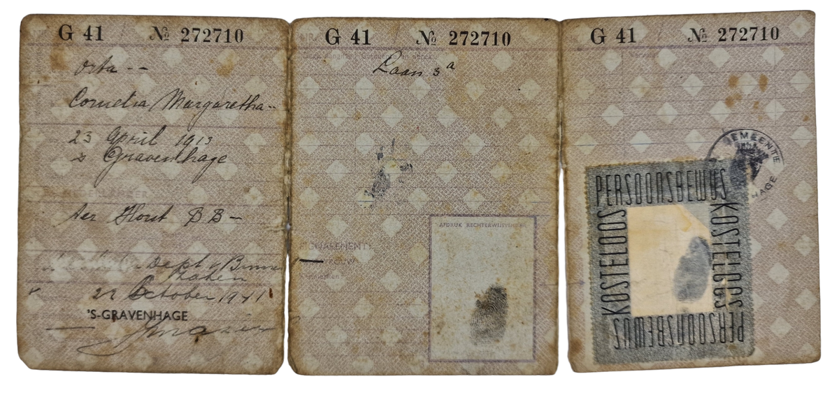 Original WW2 Dutch ID card - Persoonsbewijs The Hague (1941)