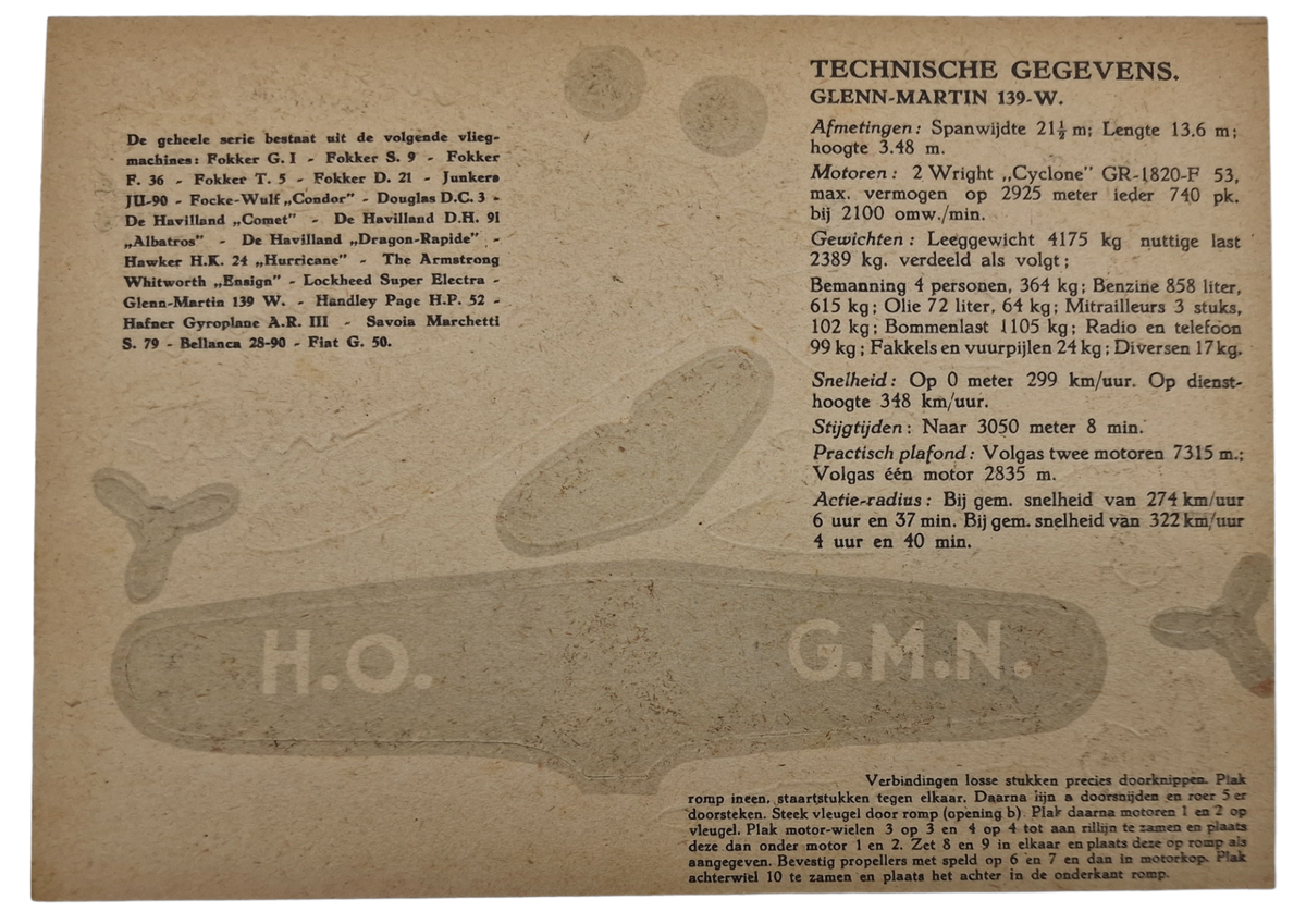 Original WW2 Dutch Document - Honig building kit airplane Glenn Martin ...