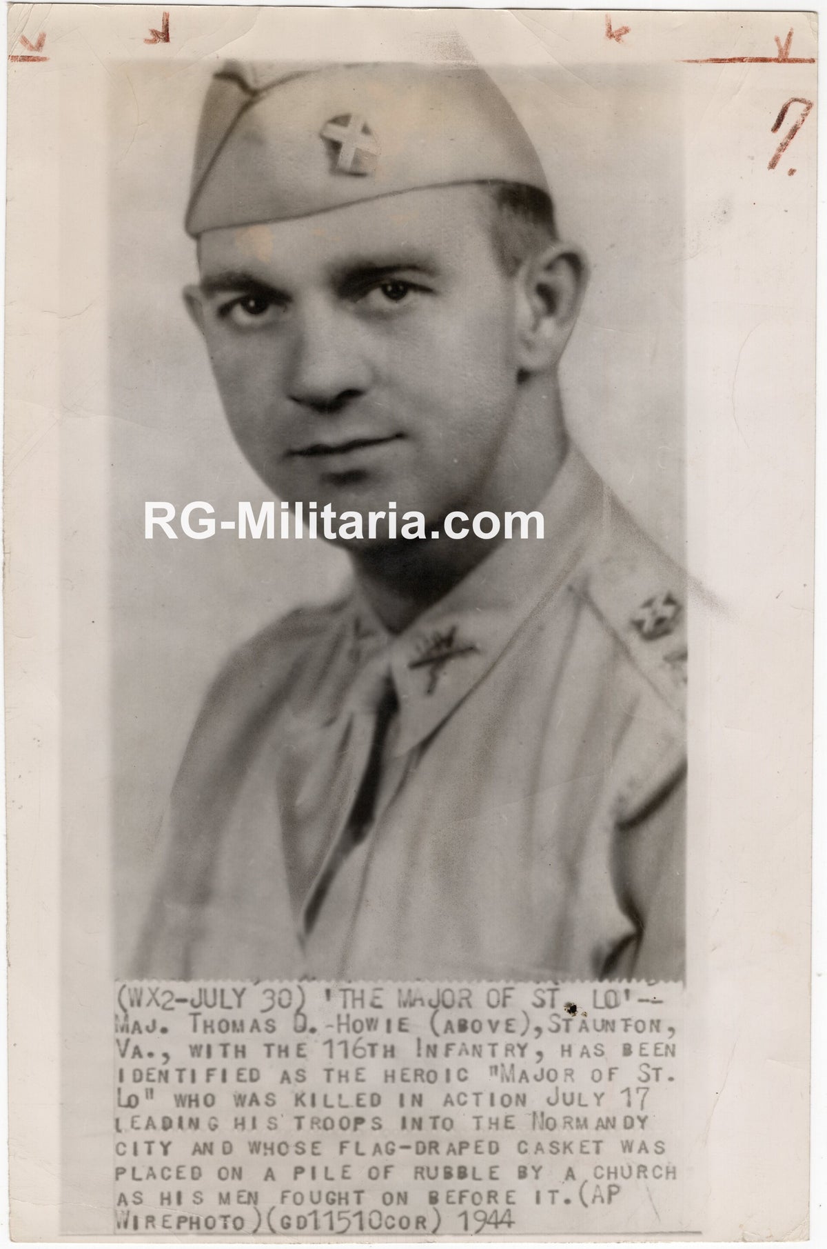 Original WW2 US Press Photo - The Major of St. Lo, Thomas D. Howie ...
