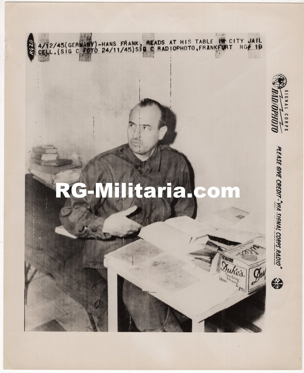 Original WW2 American US Press Photo - Hans Frank in his cell ...