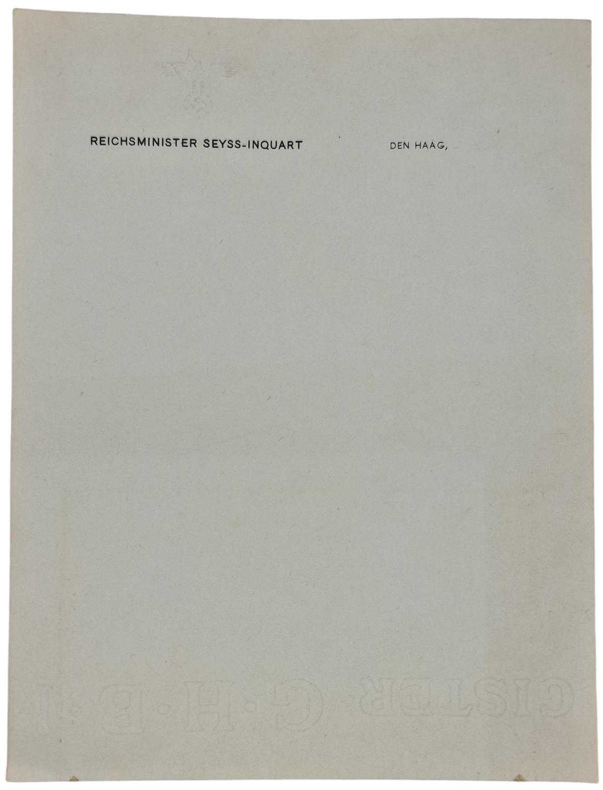 Original WW2 Dutch Document - Writing paper Reichsminister Seyss ...