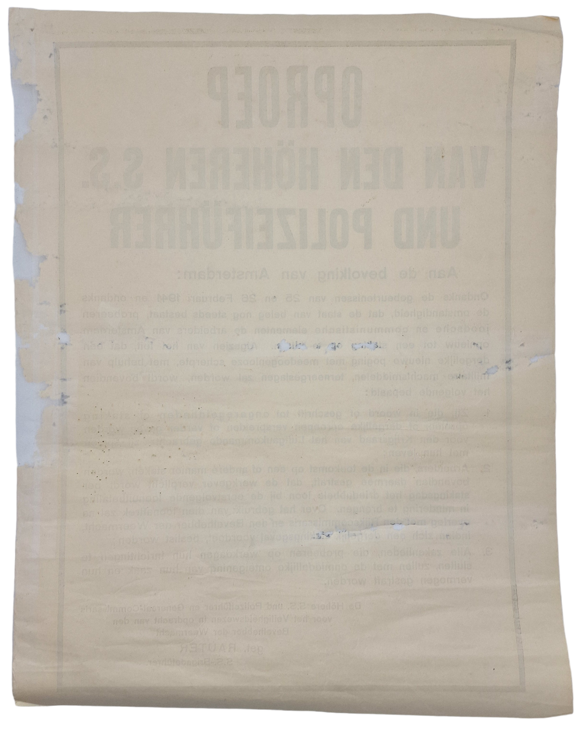 Original WW2 Dutch Poster - SS Notice Rauter Amsterdam February strike ...