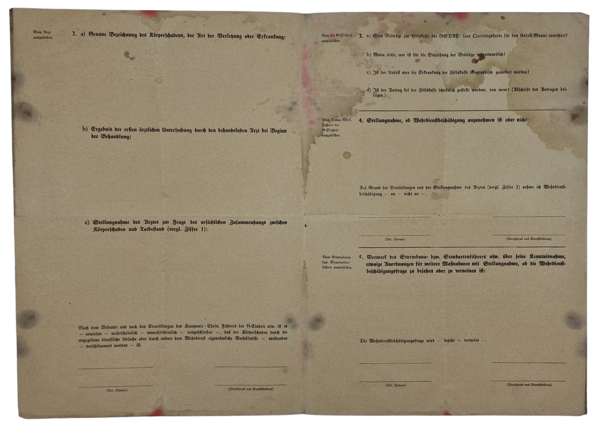 Original WW2 German Waffen SS Document - Wehrdienstbeschädigungliste ...