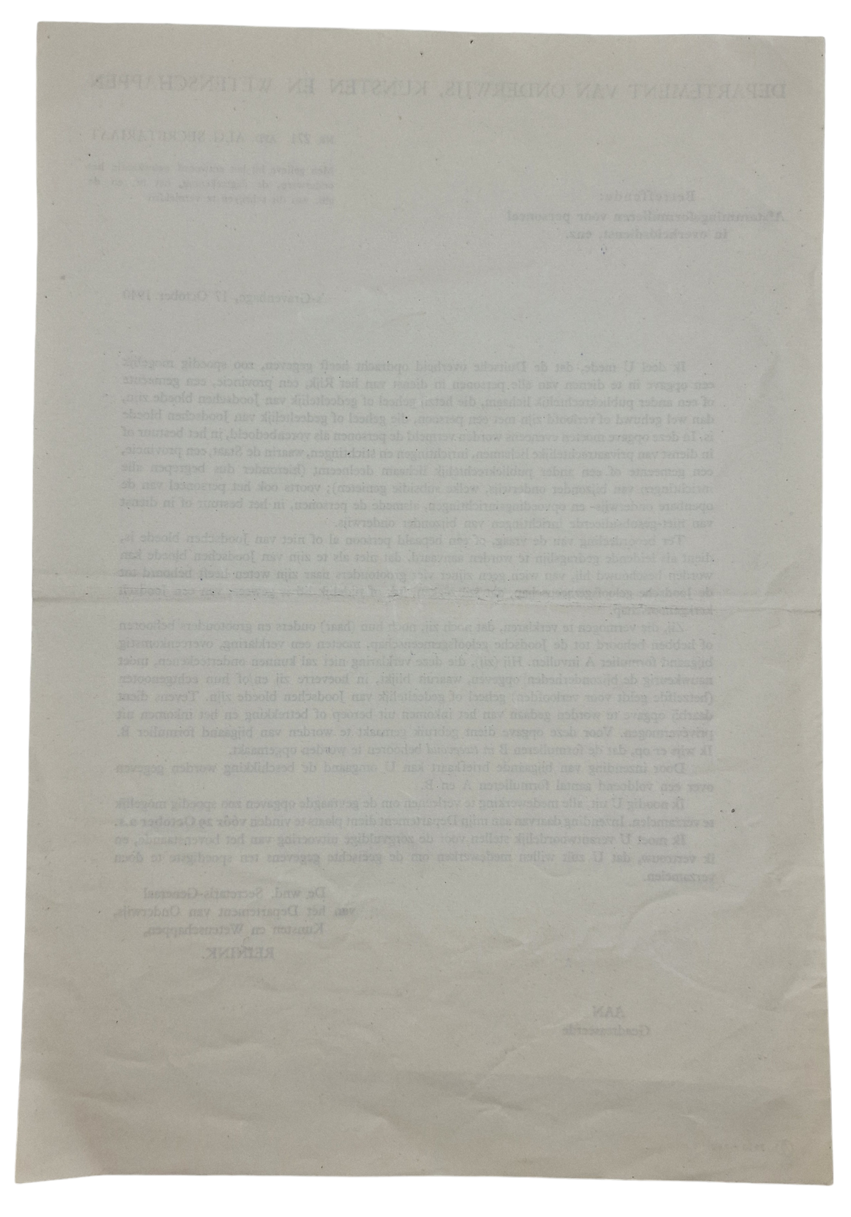 Original WW2 Dutch Collaboration Document - Letter about the non-Jewish ...
