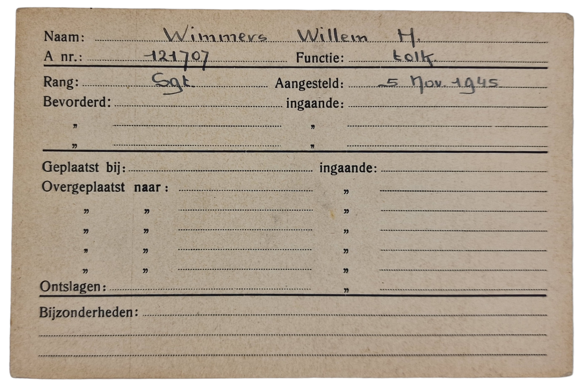 Original WW2 Allied Document - Registration card Dutch interpreter in ...