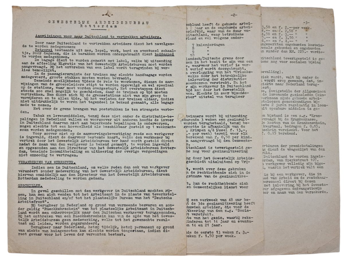 Original WW2 Dutch Document - Information about leaving for Germany for ...