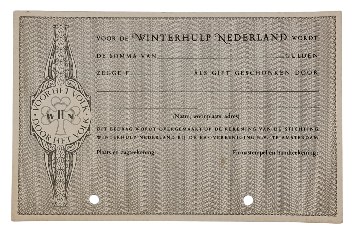 Original WW2 Dutch Collaboration WHN Document - Winterhulp Nederland ...