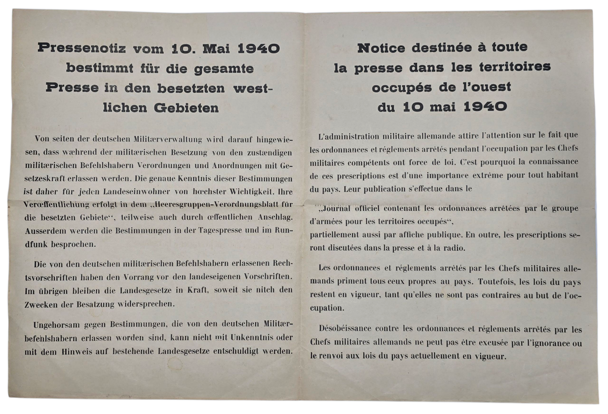 Original WW2 French German Poster - Notice for the press in the ...