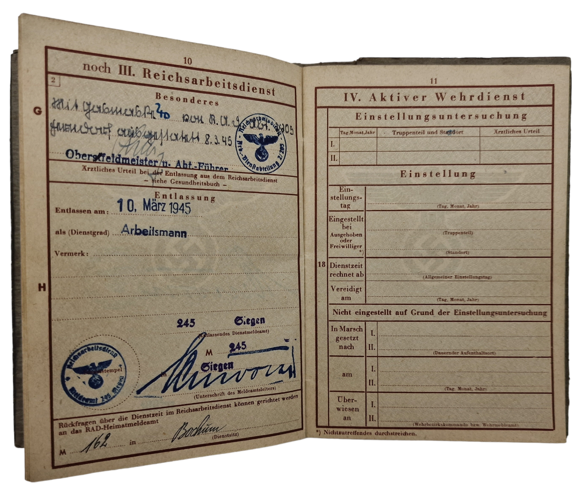 Original WW2 German Document - Wehrpass Bochum (1944)
