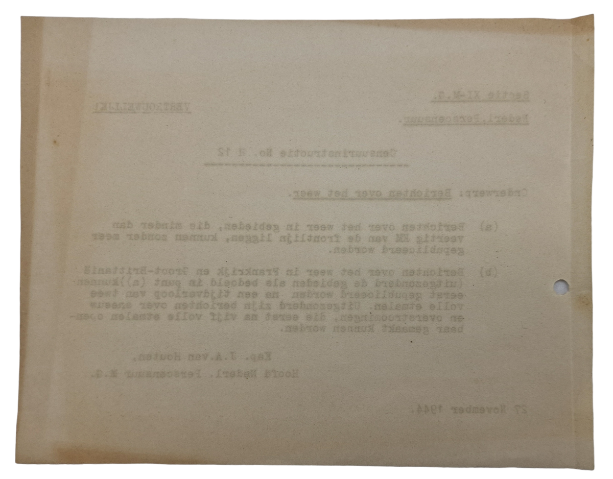 Original WW2 Dutch Allied Document - MG Militair Gezag, H 12 Censorship ...