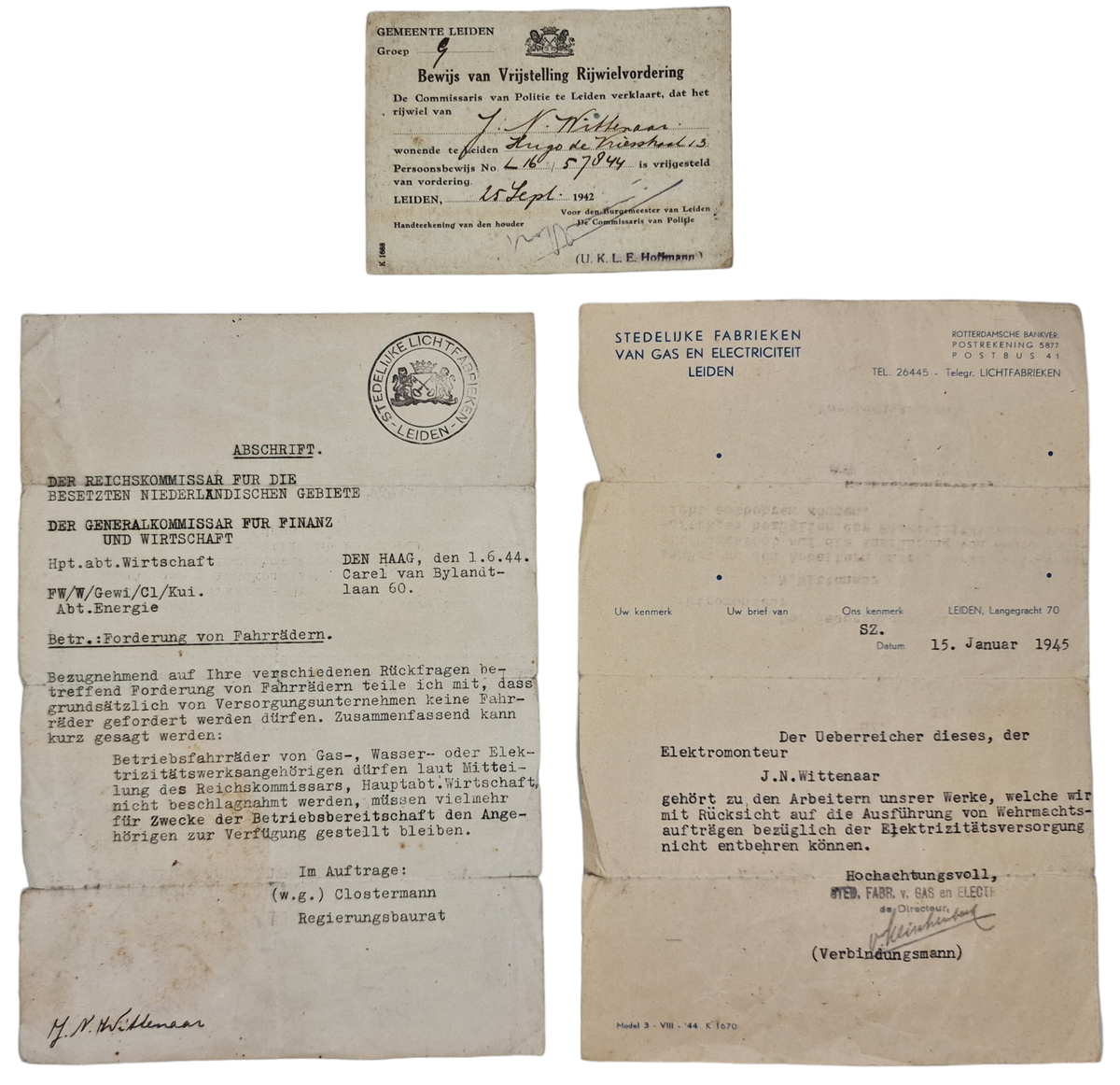 Original WW2 Dutch Document - Leiden Bicycle permit electrician ...