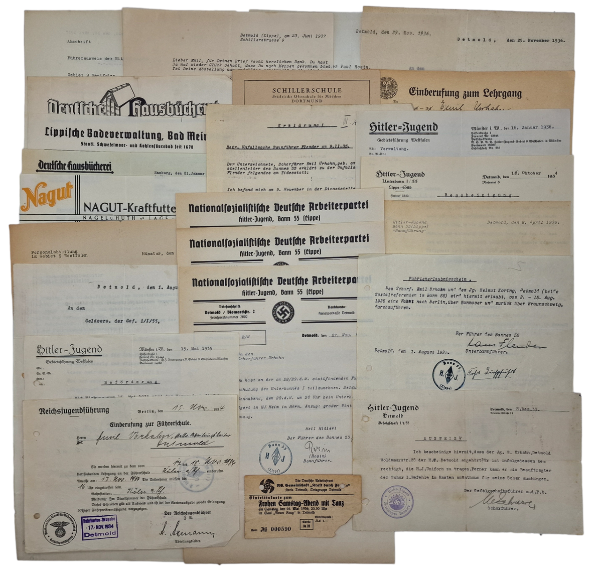Original WW2 German HJ Document - Hitler Jugend Bann 55 (Lippe) Detmold ...