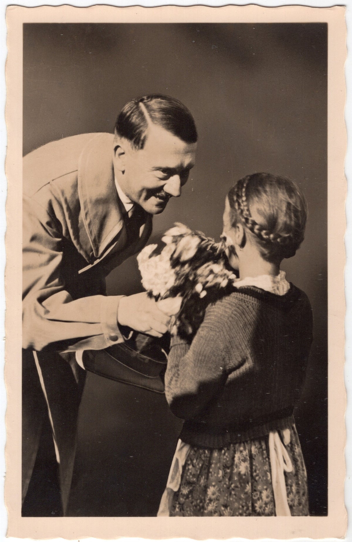 Original WW2 German Postcard - Adolf Hitler getting flowers from a ...